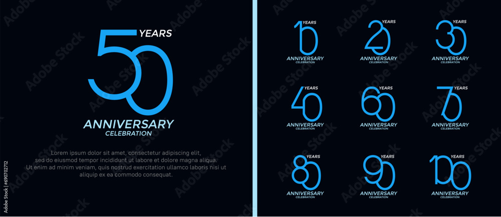 set of anniversary logo blue color on black background for celebration ...