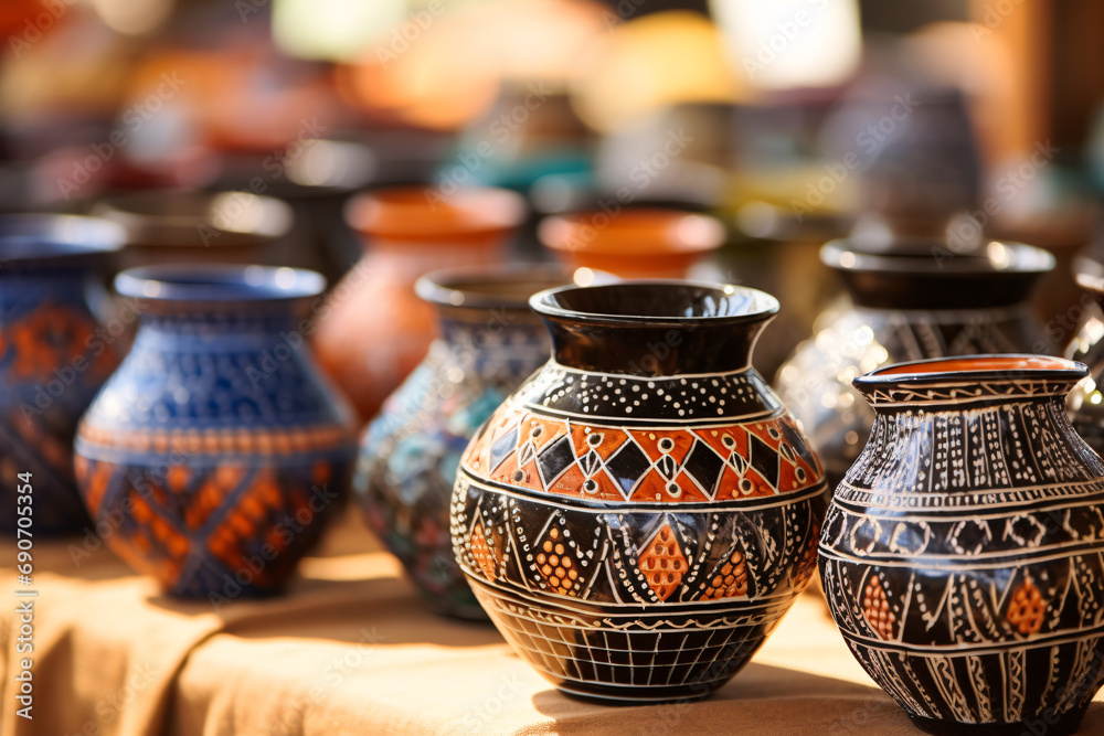 Foto de Traditional African pottery and crafts displayed in a local ...
