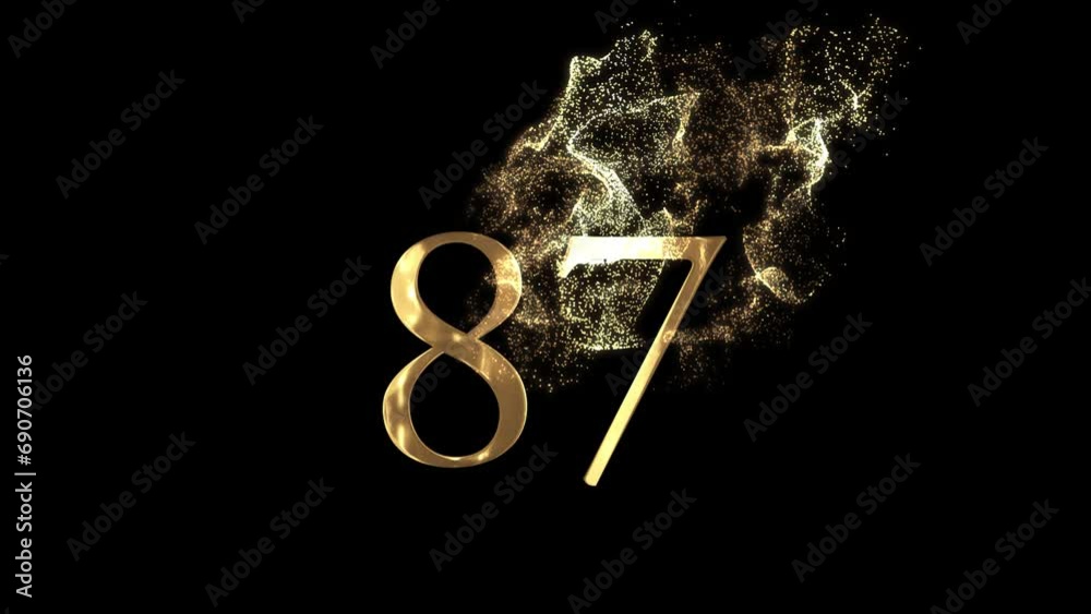 Vidéo Stock Golden number 87 from particles, numbering, eighty seven ...