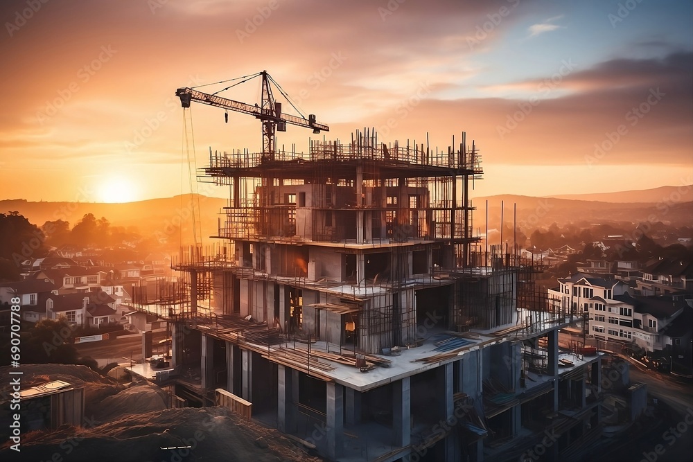 Marvelous Sunset Scene: Construction site aglow with the silhouette of ...