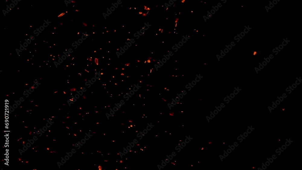 Burning red hot sparks rise from large fire seamless loop. Background of bonfire, light and life ...