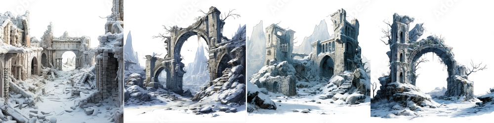 Snow covered ruins Hyperrealistic Highly Detailed Isolated On ...