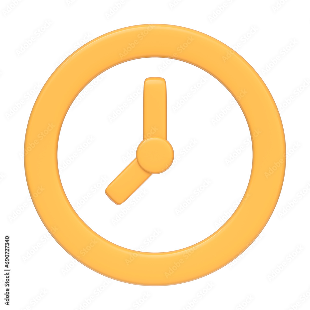 Yellow clock icon isolated on white background. 3D icon, sign and ...