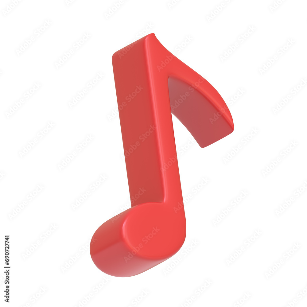 Red music note isolated on white background. 3D icon, sign and symbol ...