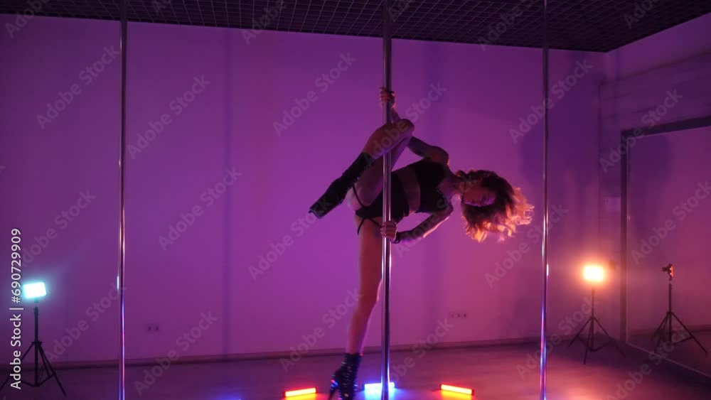 Sexy Woman Dances A Pole Dance In A Disco Club Erotic Dance On A Pole Exotic Pole Dance