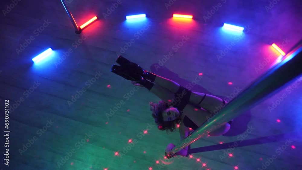 Sexy Woman Dances A Pole Dance In A Disco Club Erotic Dance On A Pole Exotic Pole Dance