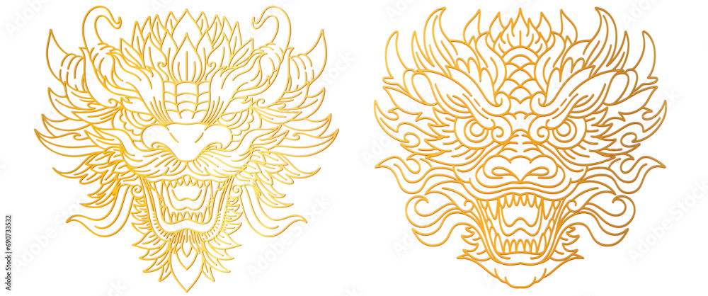 Chinese New Year 2024 vector. Chinese dragon, line drawing gold modern ...
