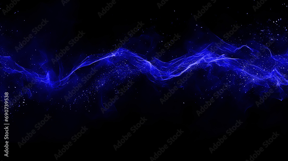 ภาพประกอบสต็อก Blue flow and blue glitter smoke particles background ...