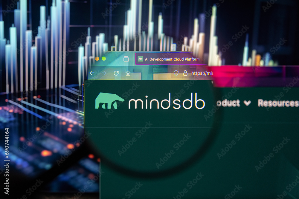 Mindsdb company logo on a website with blurry stock market developments ...