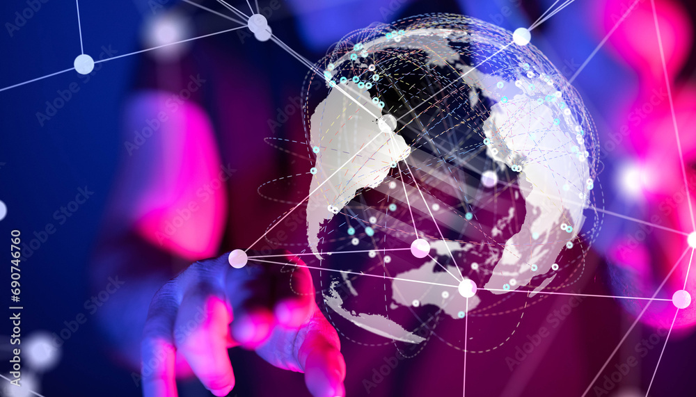 world Global network. Blockchain. 3D illustration. Neural networks and ...