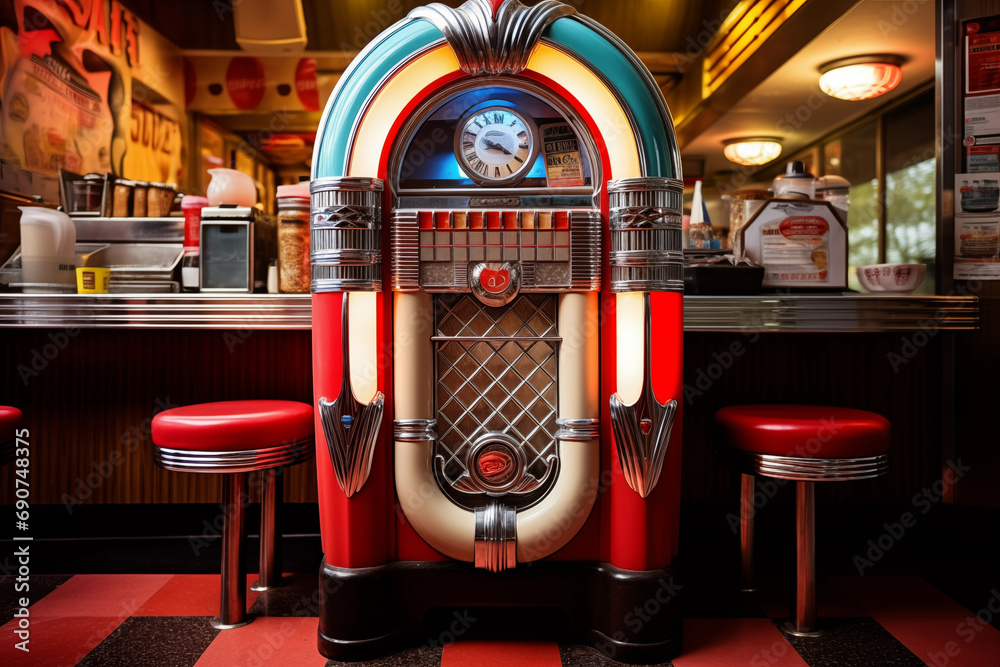 Vintage music box for choosing song composition in retro cafe ...