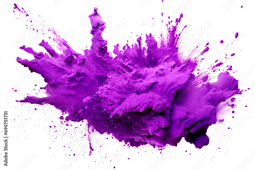 violet paint splash explosion smoke cloud isolated on transparent ...