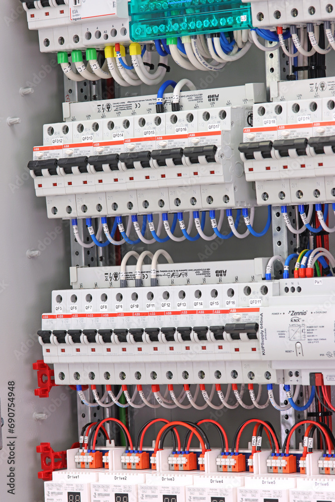 Electric current protection switches are installed in an electrical ...