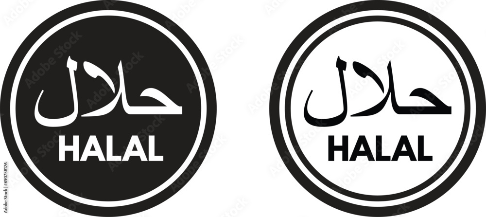 Halal food icon set in two styles isolated on white background . Halal ...