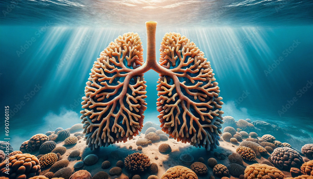 Illustration of Ocean's Lungs. Coral in form of the respiratory system ...