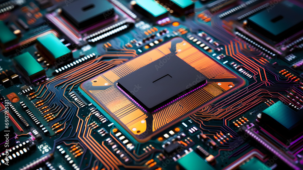 Macro photography of computer chips, technology background, future ...