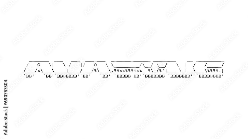 Amazing ascii word animation loop on white background. Ascii code art ...