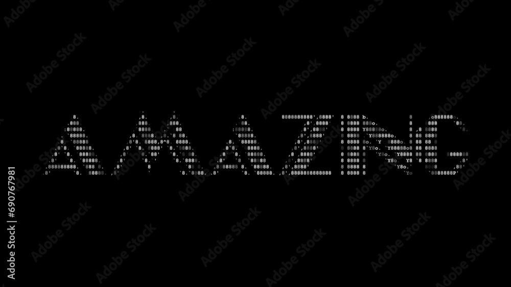Amazing ascii word animation loop on black background. Ascii code art ...