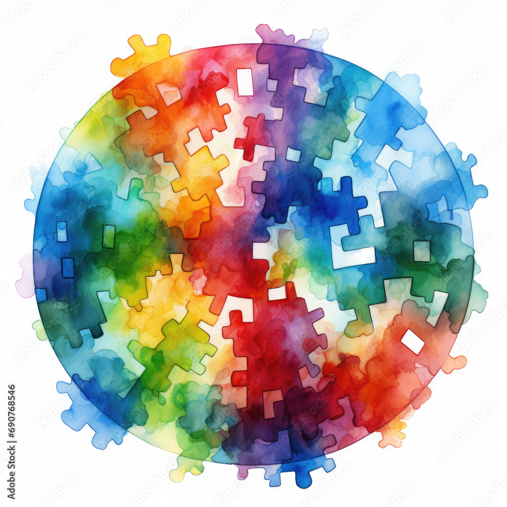 watercolor Autism Day clipart, Generative Ai Stock Illustration | Adobe ...