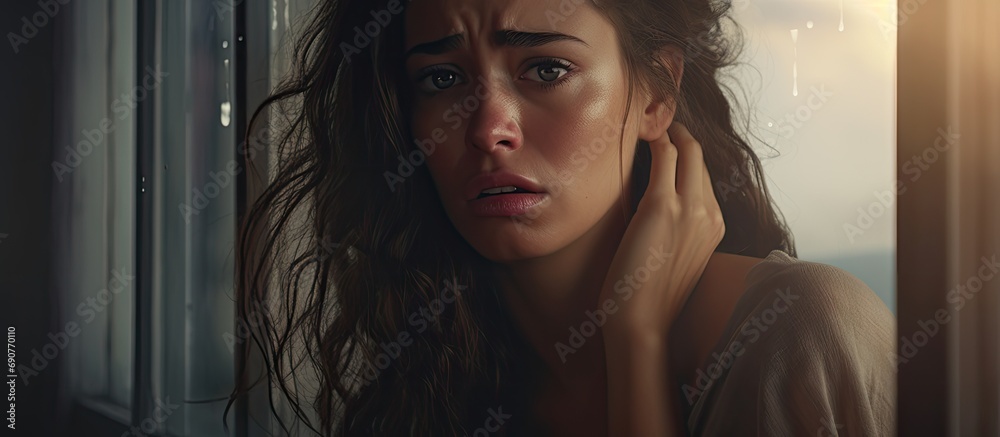 Sad upset crying woman with tears eyes suffering from emotional shock ...