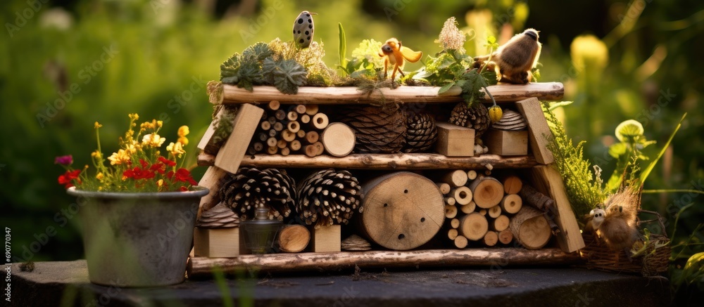 Wooden insect house outdoors in the garden Bug hotel as home for ...