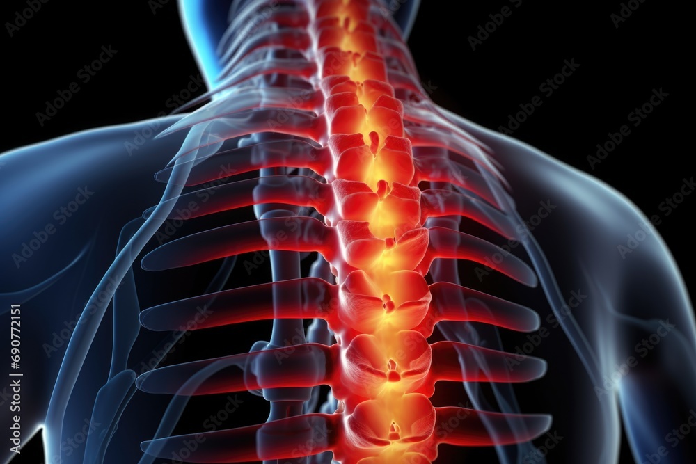 A picture showing the back of a man with a highlighted spine. This ...