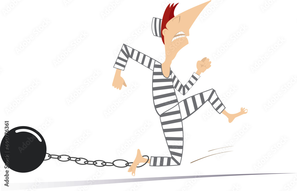 Running prisoner with an iron ball chained to his foot. Jailbreak ...