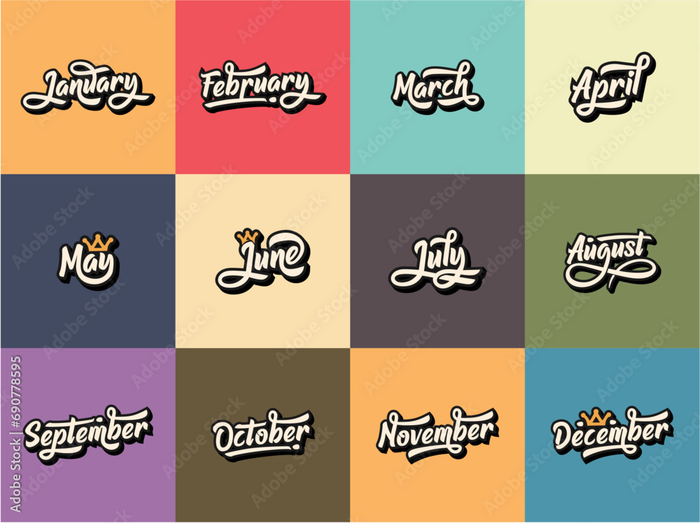 3d day month year text calligraphy vintage retro lettering hand drawn ...