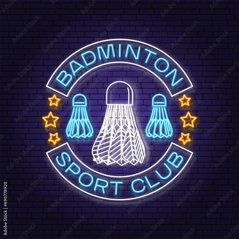 Badminton sport neon emblem. Vector illustration. Vintage badminton ...