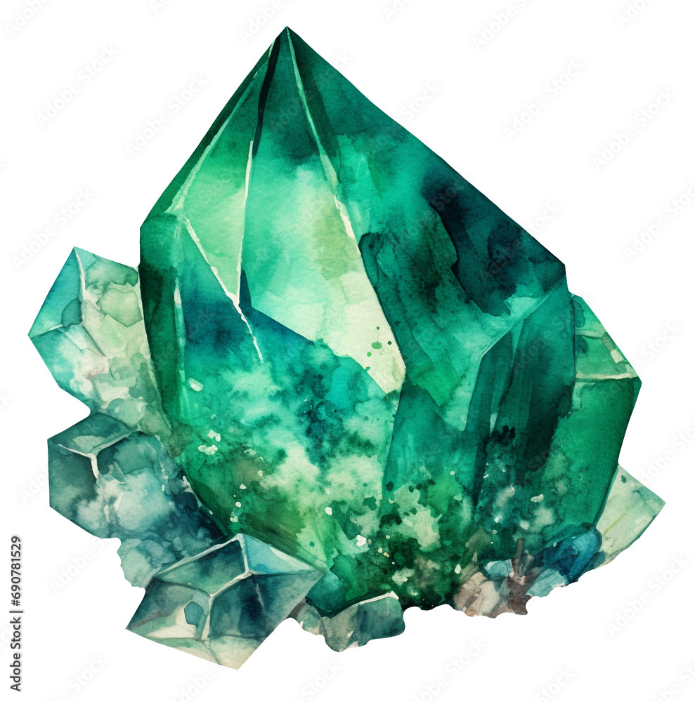Watercolor illustration of a green gemstone. Transparent background ...