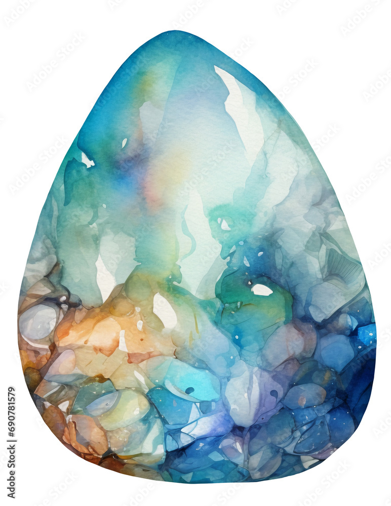 Watercolor illustration of a blue gemstone. Transparent background, png ...