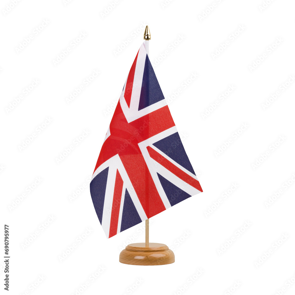 Great Britain Flag, small wooden british table flag, isolated, alpha ...