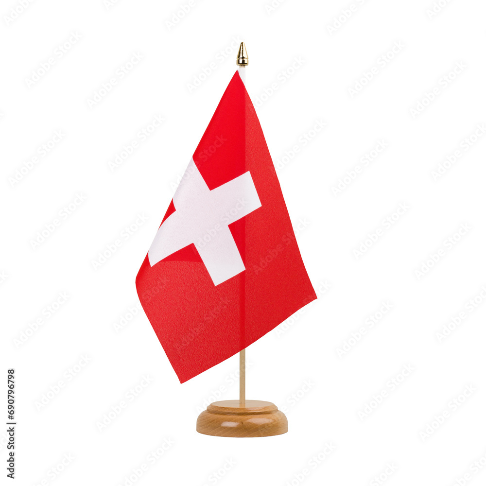 Switzerland Flag, small wooden swiss table flag, isolated, alpha ...