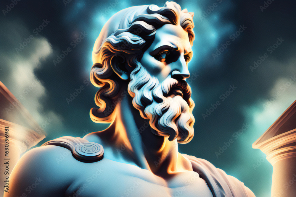Illustration of a Renaissance statue of Zeus, king of the gods. god of ...