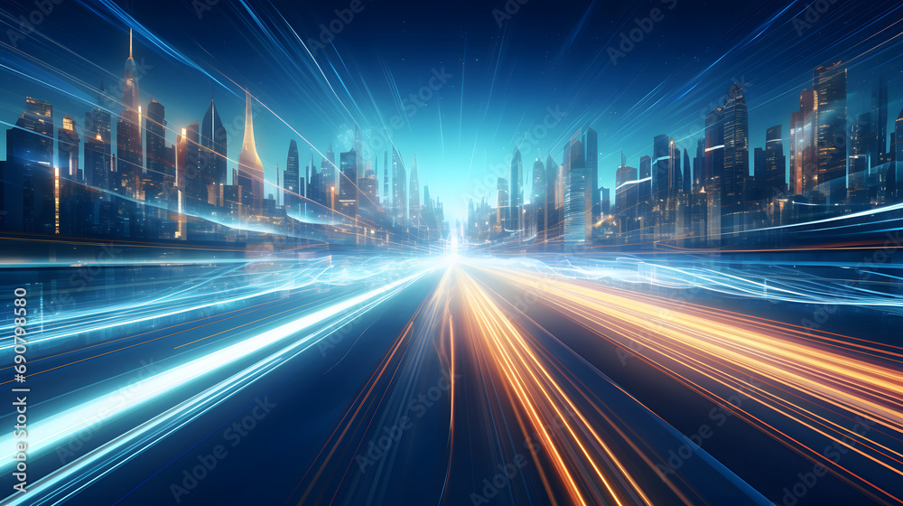 3D Rendering of warp speed in hyper loop with blur light from buildings ...