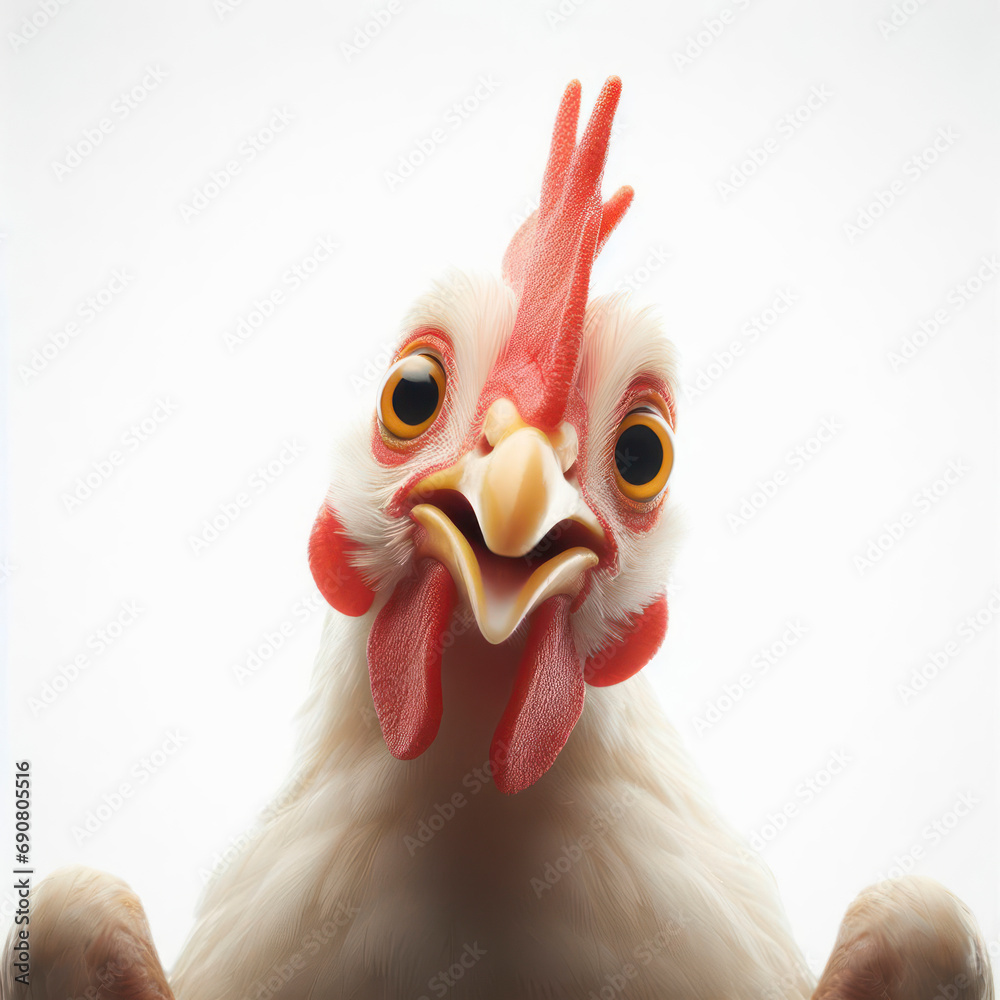 Surprised Chicken look on white Background with Space for Copy. ai ...