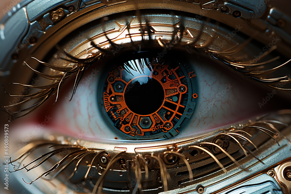 Programmed сlose up metal cyber electronic eye surveillance security ...