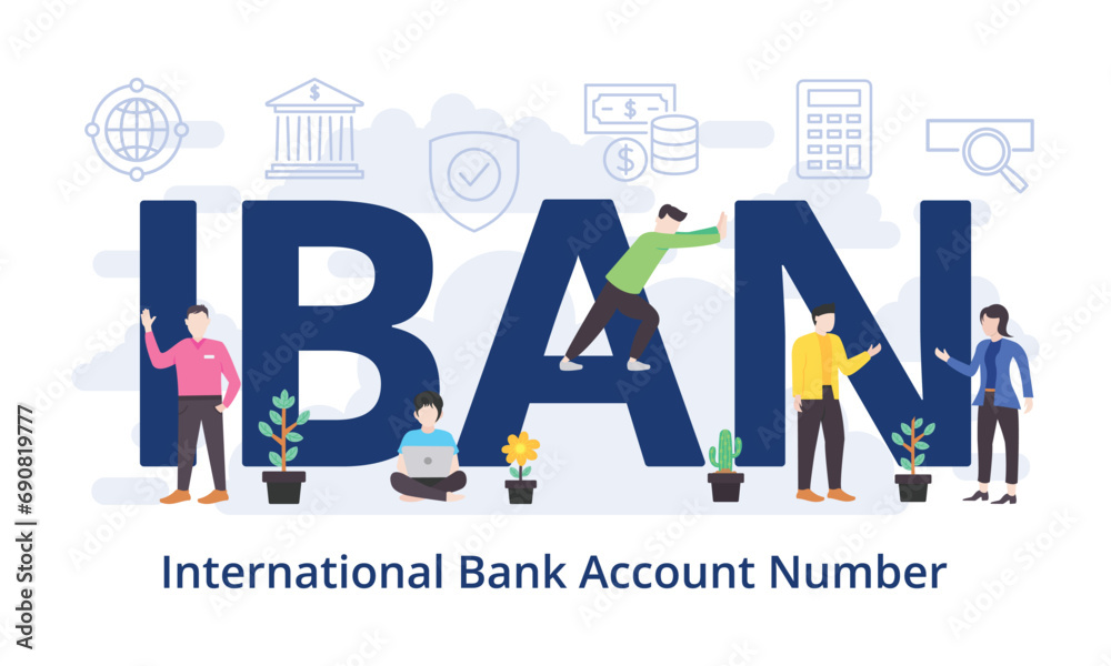 IBAN - International Bank Account Number concept with big word text ...