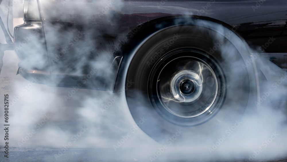 Car burnout wheels tire with white smoke,Car wheel burnout with smoke ...