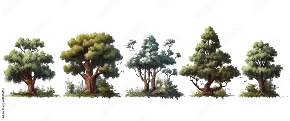 Jungle trees shapes cutout isolated on transparent backgrounds Stock ...