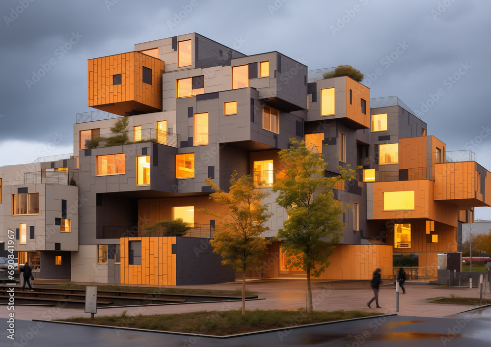 Modern architecture residential buildings, like blocks of small houses ...