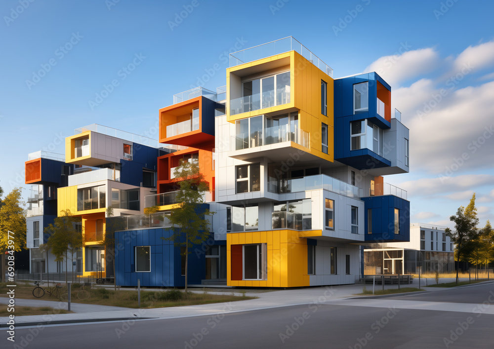 colorful modern architecture residential buildings, like blocks of ...