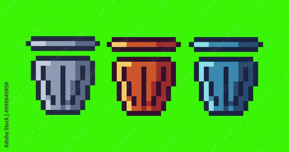 Green screen of trash bin, trash can icon bits pixel slowly appeared ...