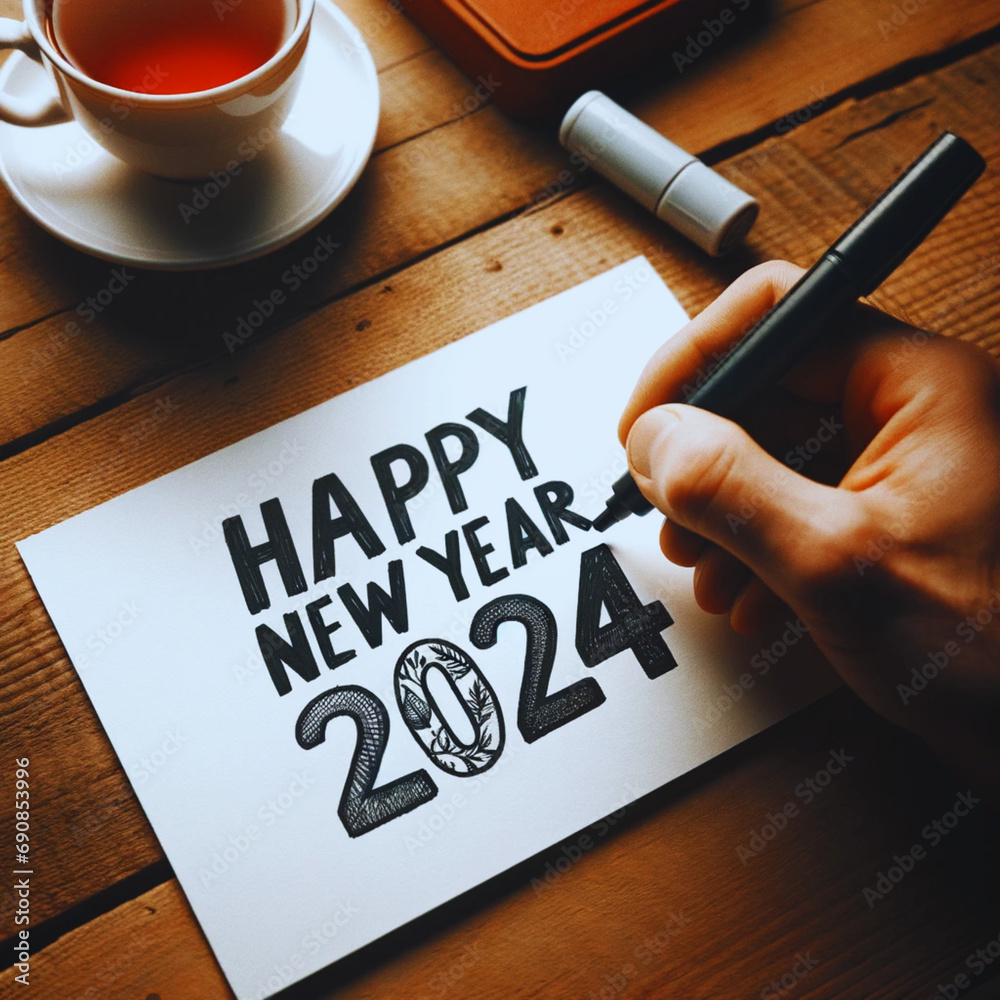 Digital art sheet of paper with the handwritten message "Happy New Year ...