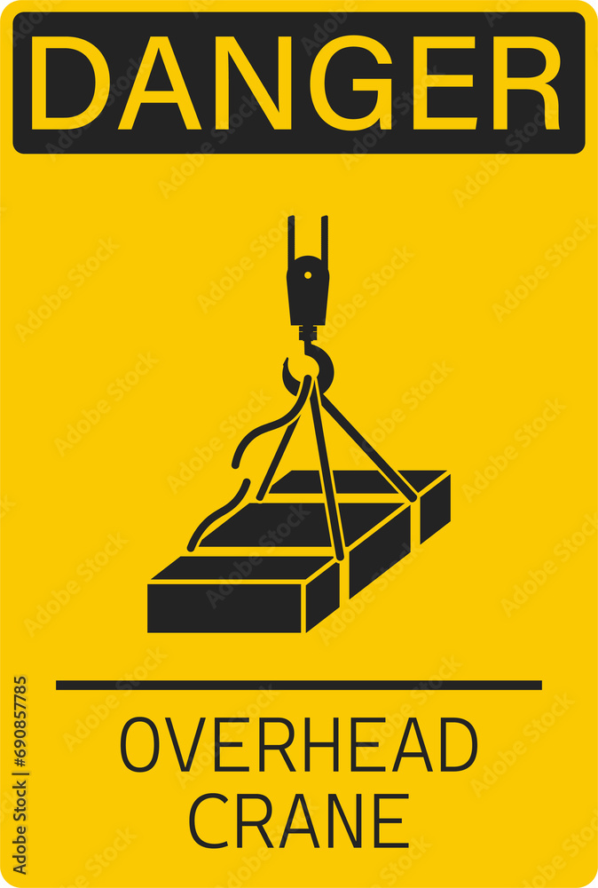Printable rectangle yellow safety sign overhead crand, risk of fall ...