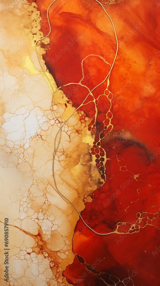 red gold abstract white border design milk alcohol inks parchment faces ...