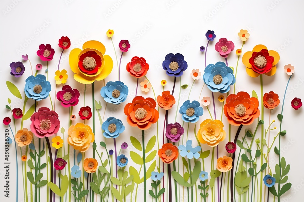 brightly colored paper flowers arranged white surface toy wall springs ...