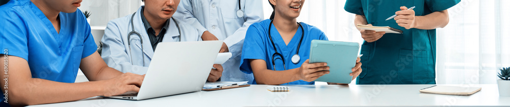 Professional various team of medical working and planning medical ...