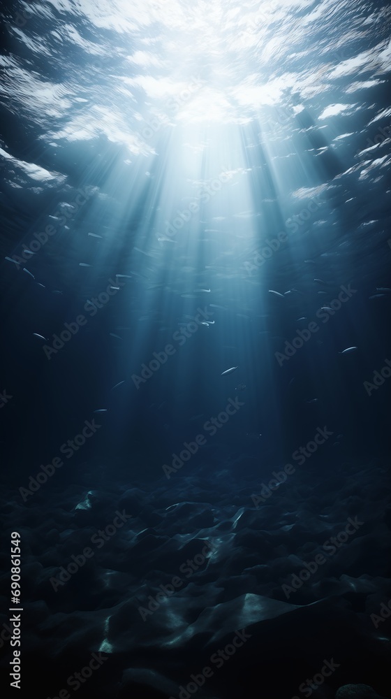 sunlight shining surface deep blue ocean resources background standing ...
