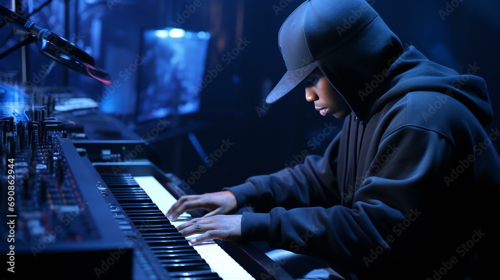 Pianist performing on stage, creating an atmospheric and emotional ...
